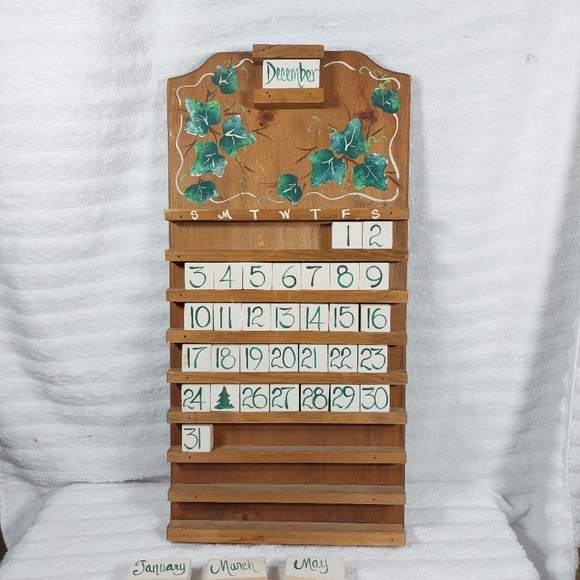 Vintage | Office | Wooden Perpetual Calendar Vintage Hand Painted Folk ...
